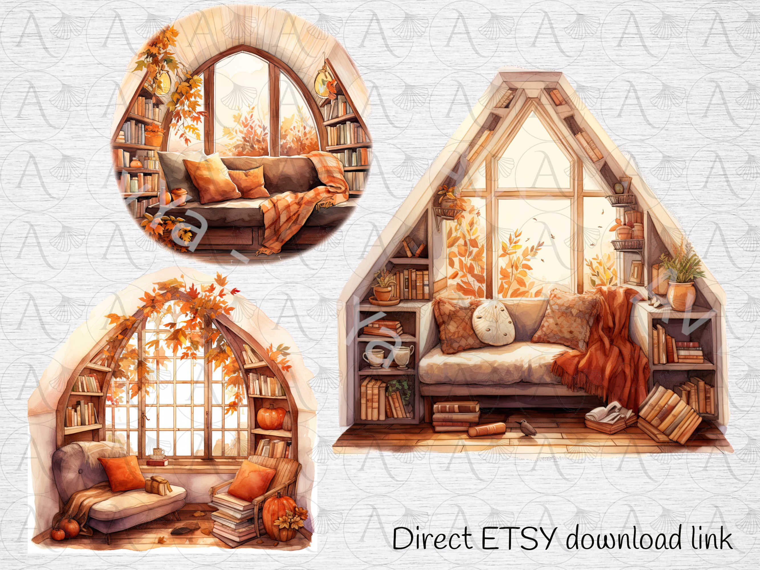Book Clipart Cozy Reading Corner Bookshelf Bookcase - Etsy