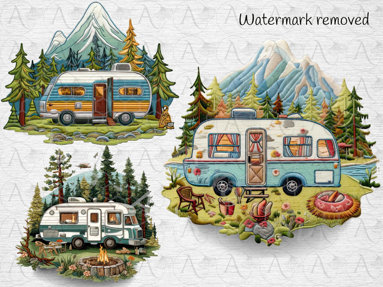 Embroidery Camping Van Clipart: Vintage Camper PNG Bundle (digital ...