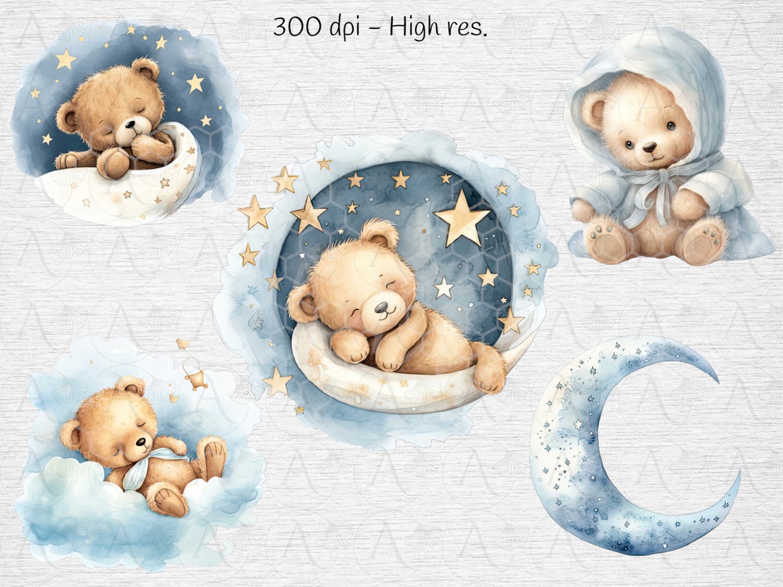 Blue Teddy Bear Clipart: Baby Shower, Nursery PNG (digital Download) - Etsy