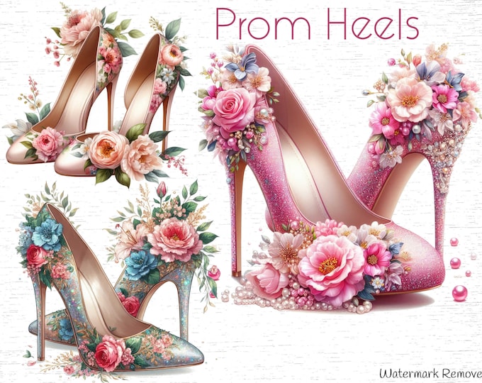 10 Watercolor High Heels Clipart Bundle Floral High Heels Clip Art ...