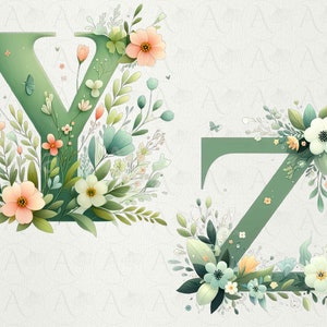 Floral Greenery Alphabet Clipart Set 26 PNG Perfect for Baby Milestones ...