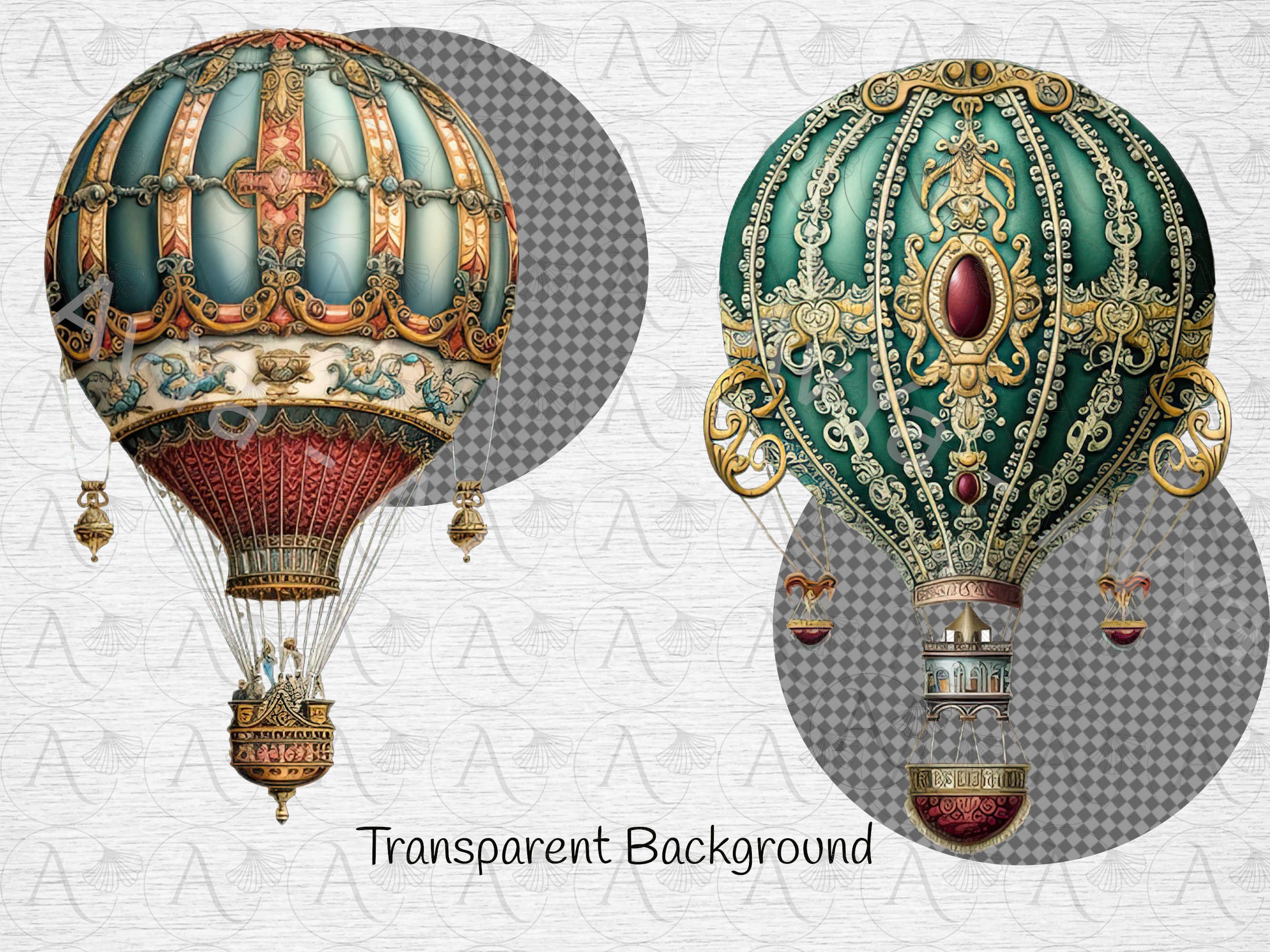 Vintage Hot Air Balloon Clipart 15 Png Clipart Decorative Etsy