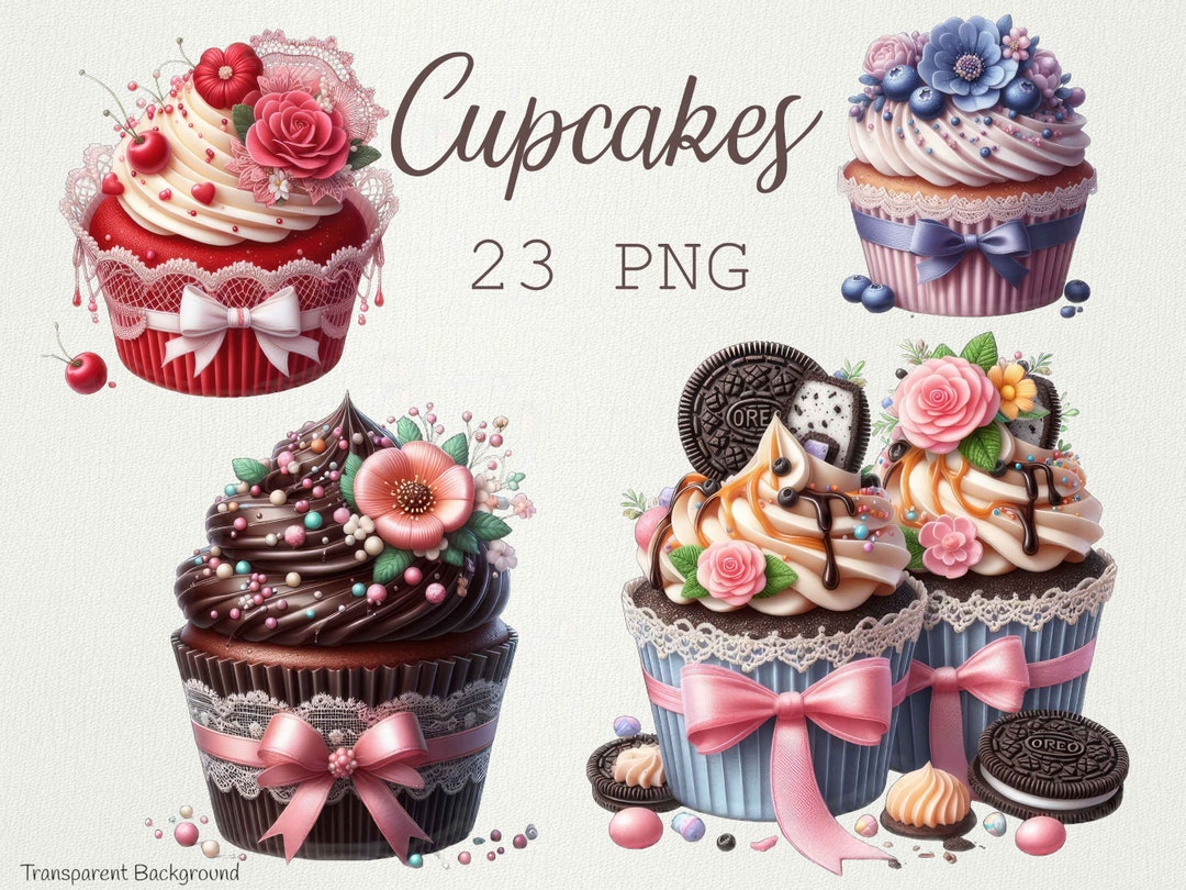 Sweet Treats Clipart Set - 23 PNG Cupcakes Desserts Bakery -birthday ...