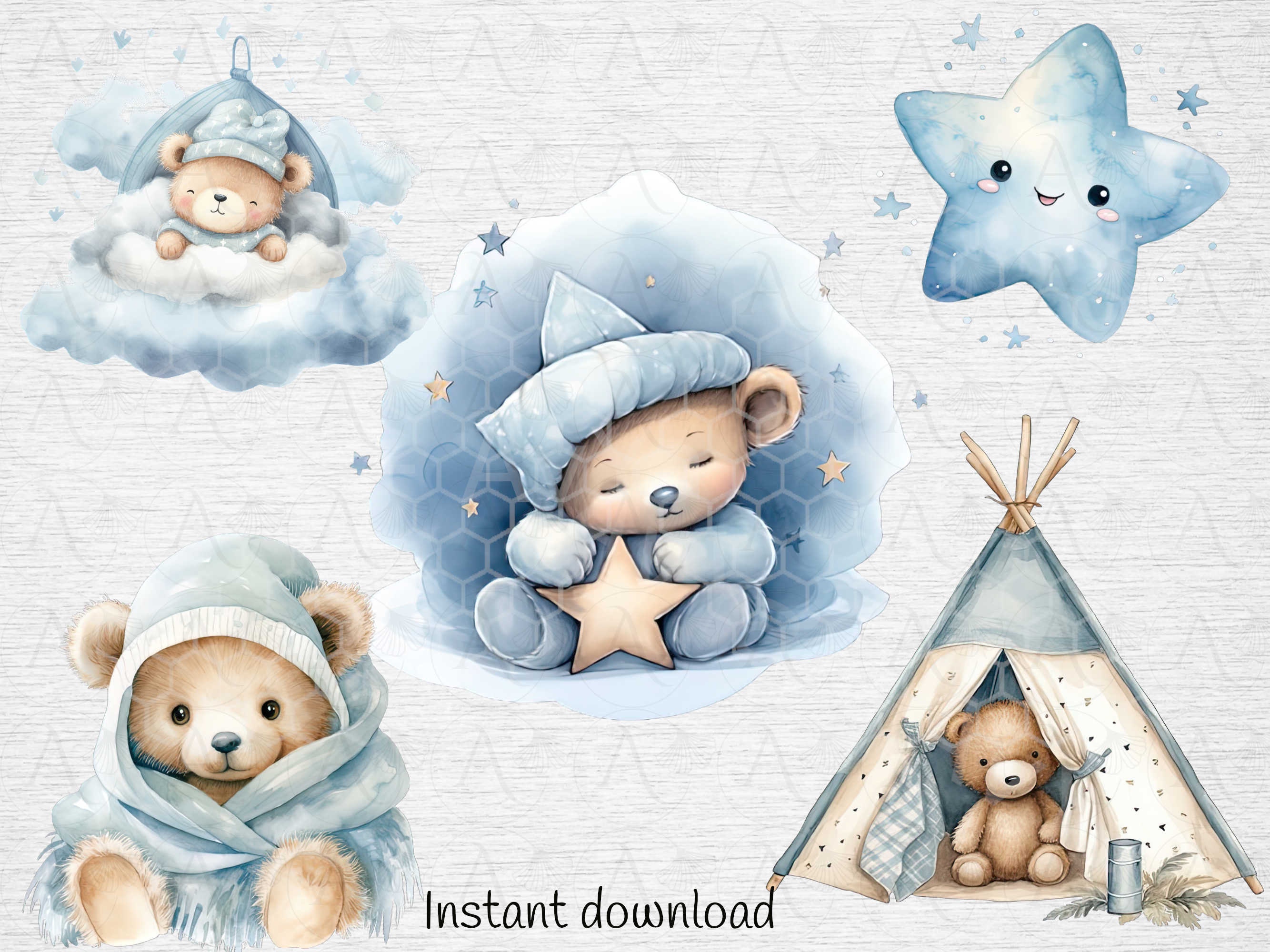 Blue Teddy Bear Clipart: Baby Shower, Nursery PNG (digital Download) - Etsy