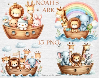 Noah's Ark Clipart, Watercolor Cute Baby Animals, Christian Nursery ...