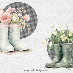 Whimsical Spring Rain Boots Clipart - Spring Garden PNG Watercolor ...