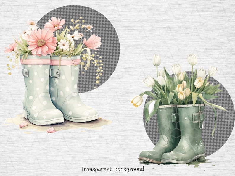 Whimsical Spring Rain Boots Clipart Spring Garden PNG Watercolor ...
