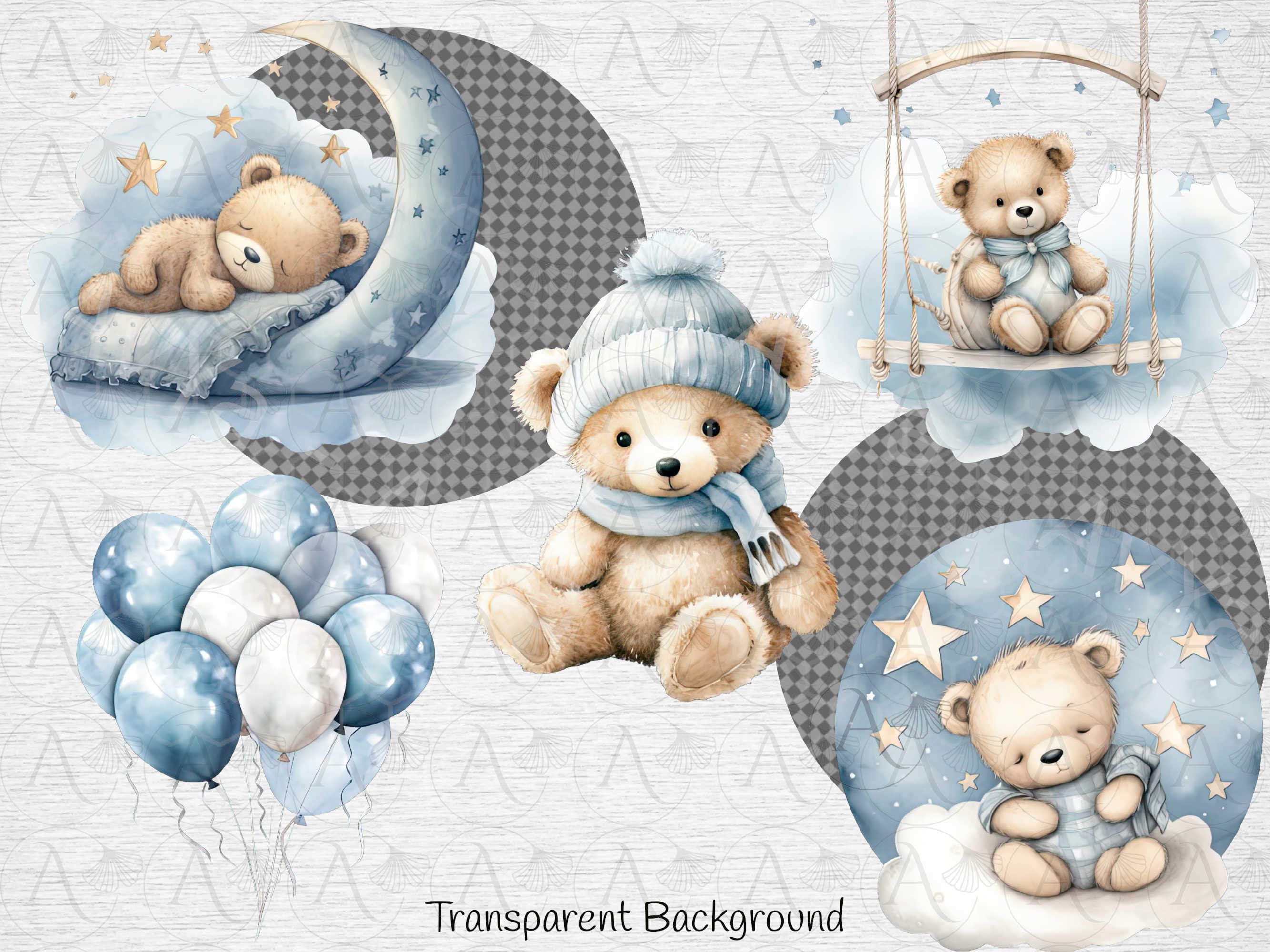Baby Shower Boy Teddy Bear Clipart, Sleeping Cute Teddy Bear, Nursery ...