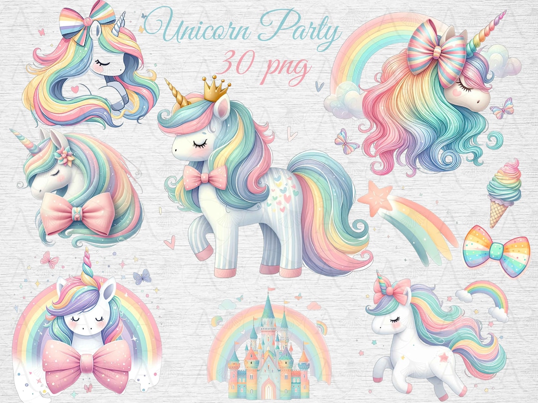 Rainbow Unicorn Clipart 30 PNG Bundle Magical Unicorn for First ...