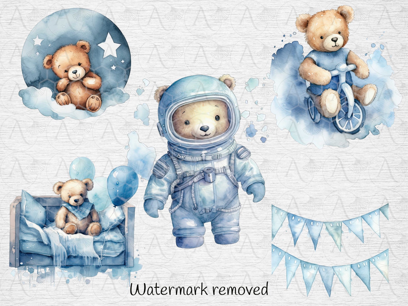 Blue Teddy Bear Clipart: Baby Shower PNG Bundle (digital Download) - Etsy