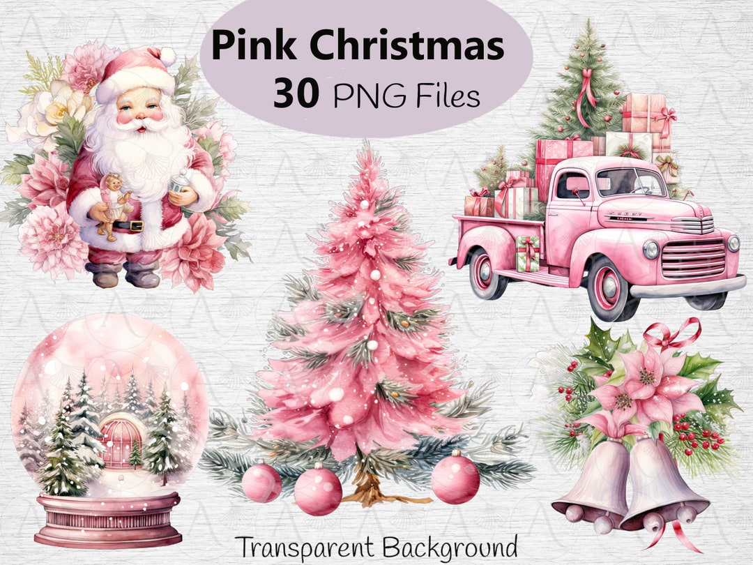 Pink Christmas Clipart Bundle, Watercolor Cozy Cute Holiday Clip Art ...