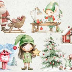 Santas Workshop, Cute Santa's Helpers , Elf Factory Clipart, Christmas ...