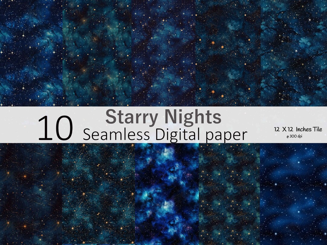 Starry Night Digital Seamless Paper Blue Texture Night Sky - Etsy