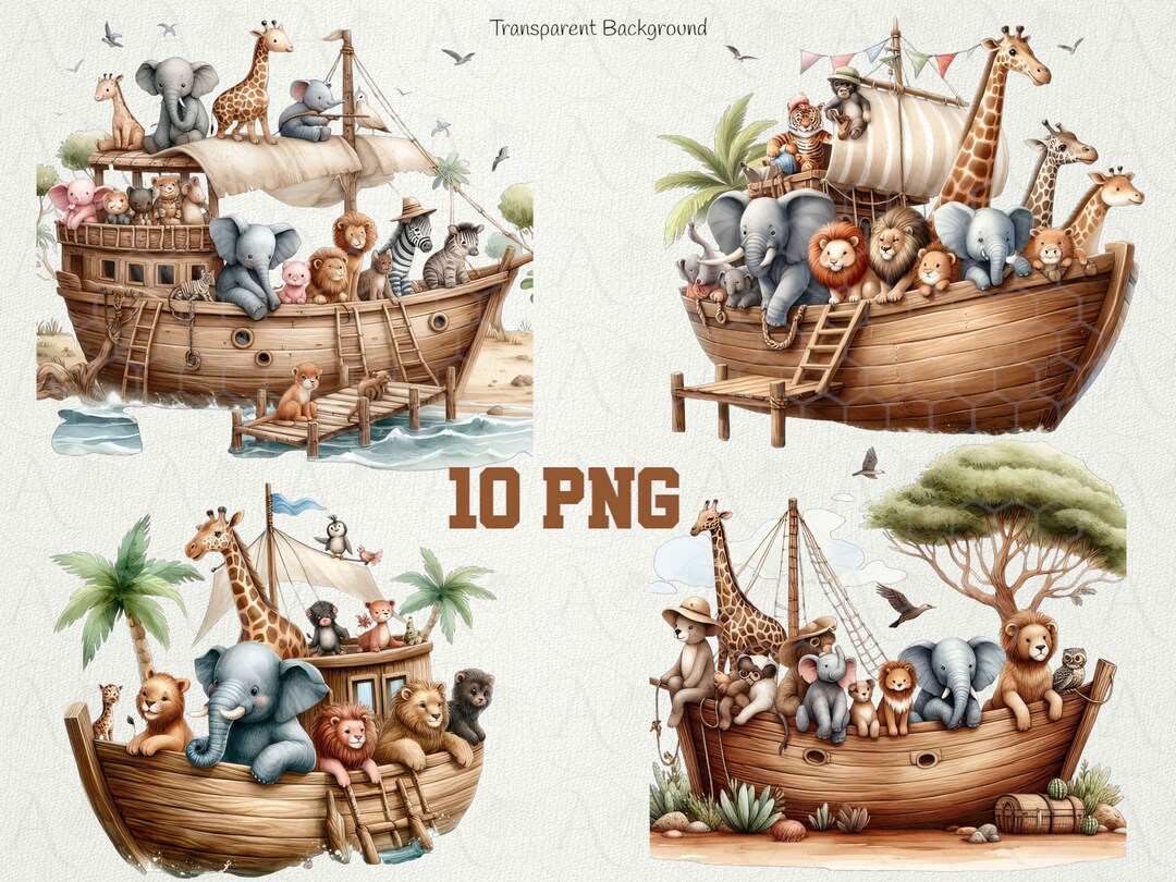 Noah's Ark PNG Bundle - Bible Story Graphics, Cute Baby Animals Nursery ...