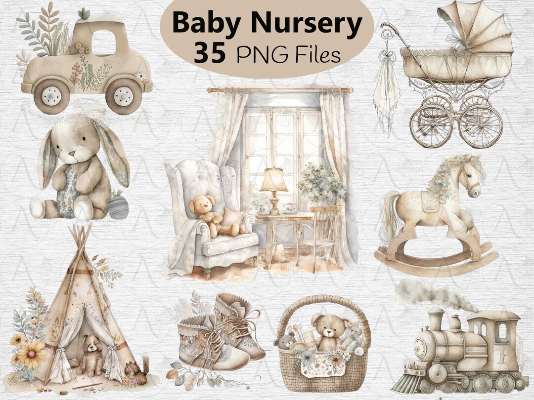 Boho Baby Nursery Clipart: Neutral Watercolor PNG (digital Download) - Etsy