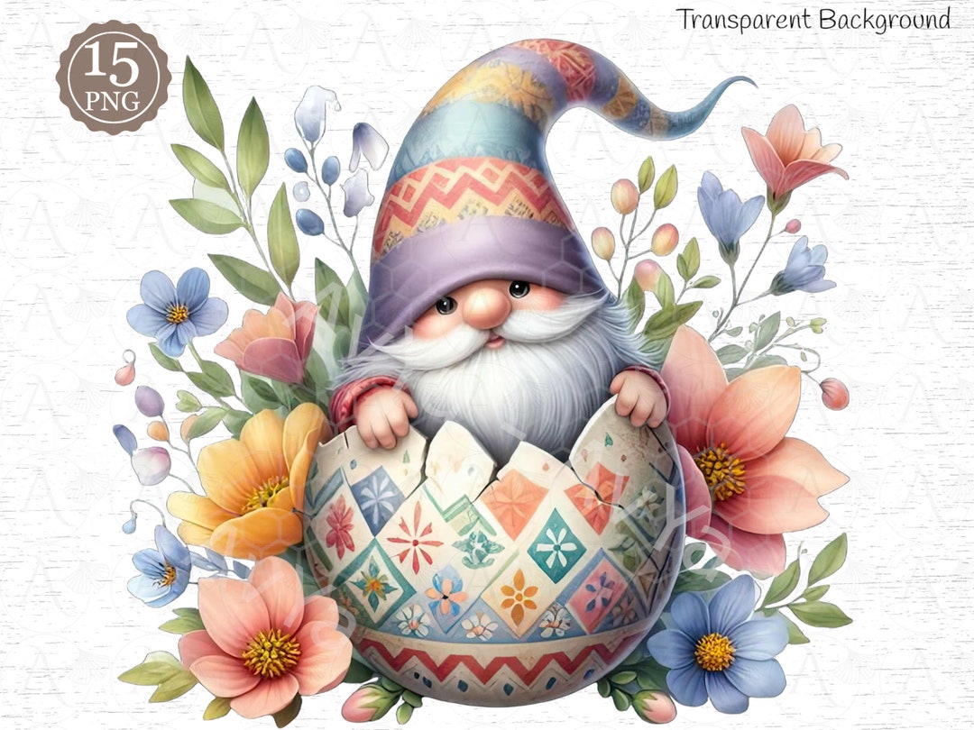 Spring Gnome Easter Clipart Set - Floral Garden Easter Eggs for ...