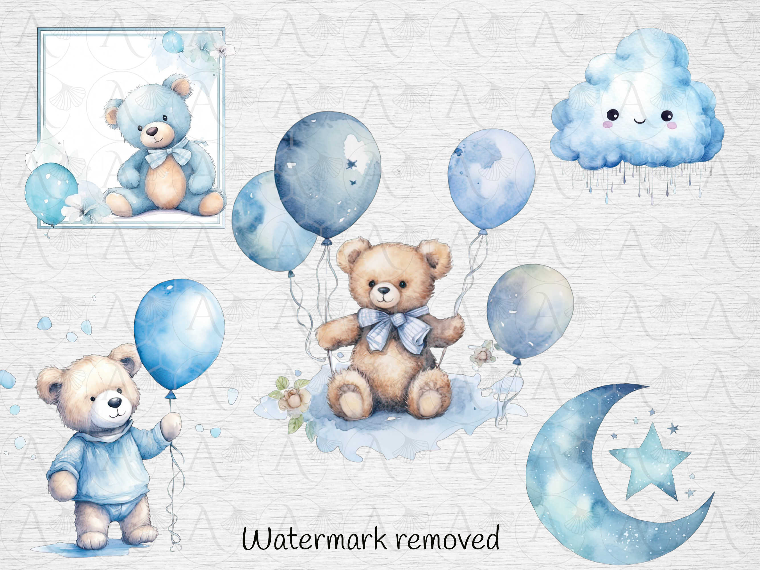 Blue Teddy Bear Clipart: Baby Shower PNG Bundle (digital Download) - Etsy