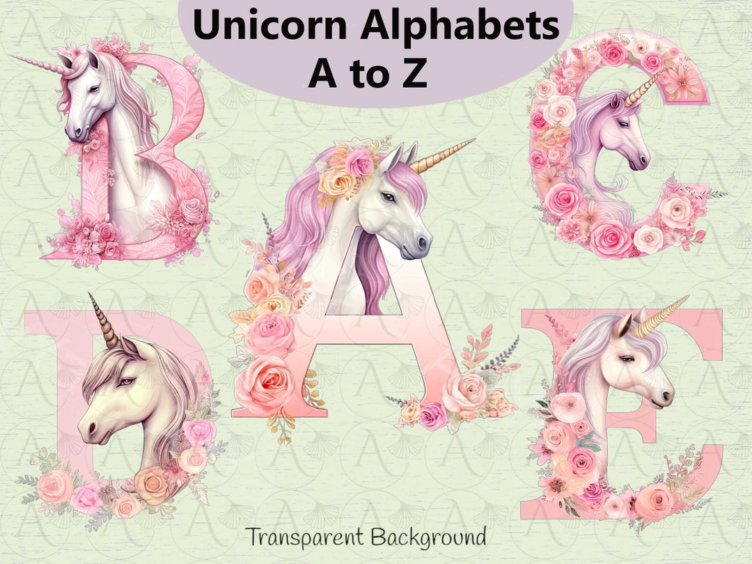 Unicorn Alphabet Clipart , Pink Decorative Letters, A to Z Unicorn ...
