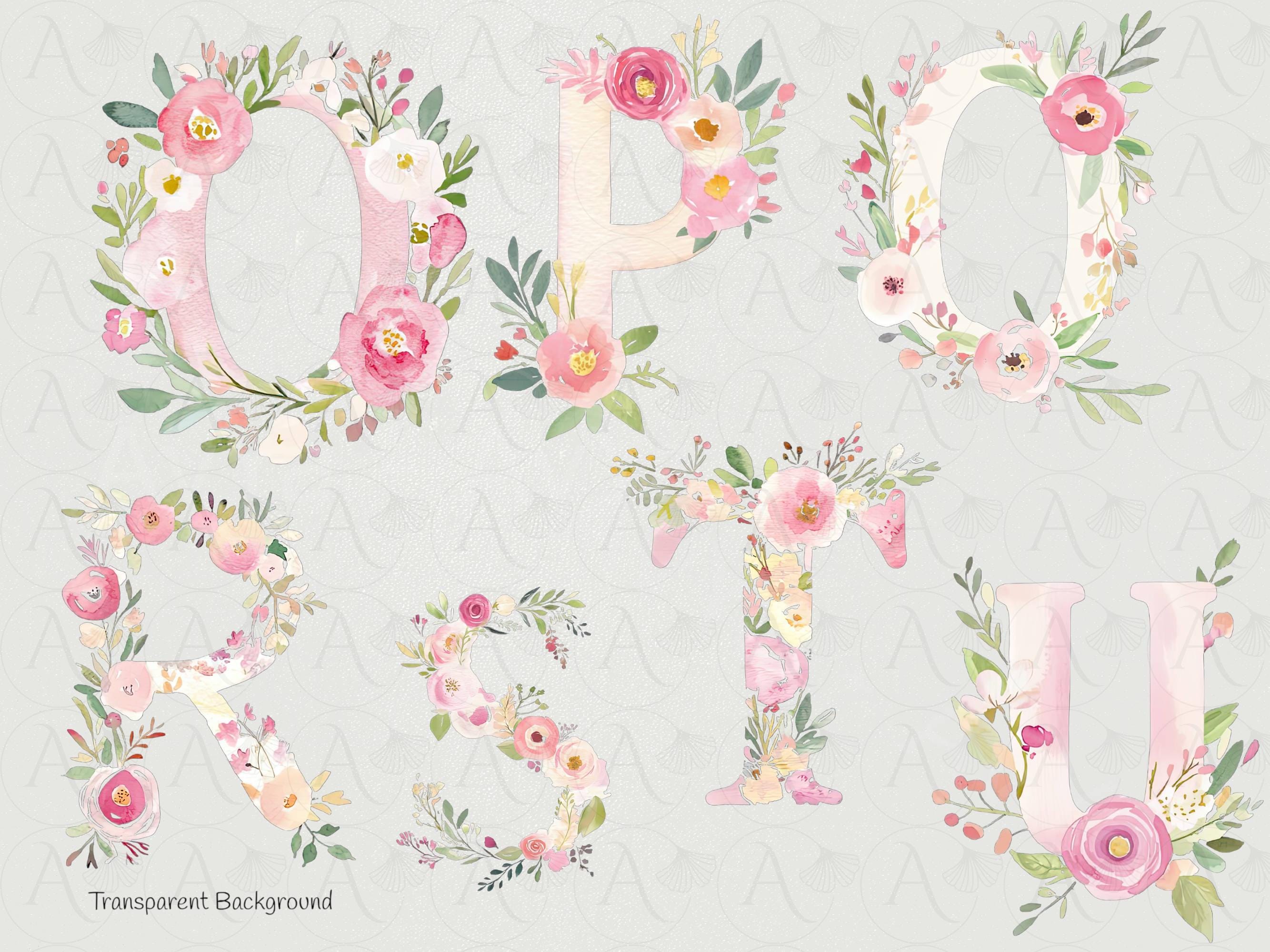 Floral Alphabet Clipart: Blush Pink Wildflower Letters (digital ...