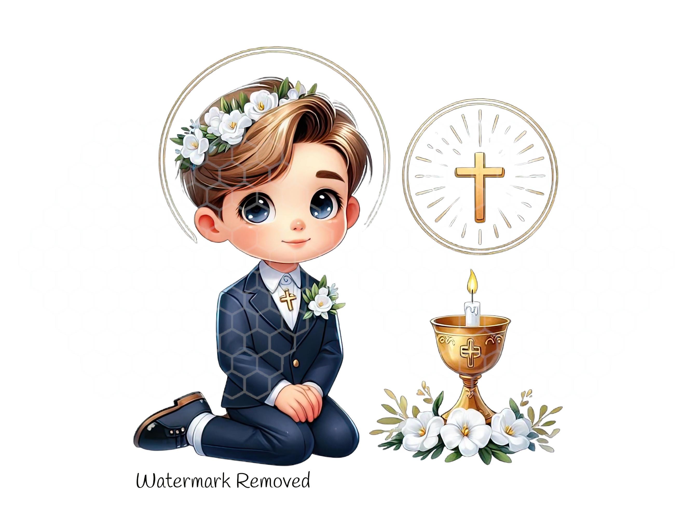 First Holy Communion Boy Clipart: Religious Card Making (instant ...