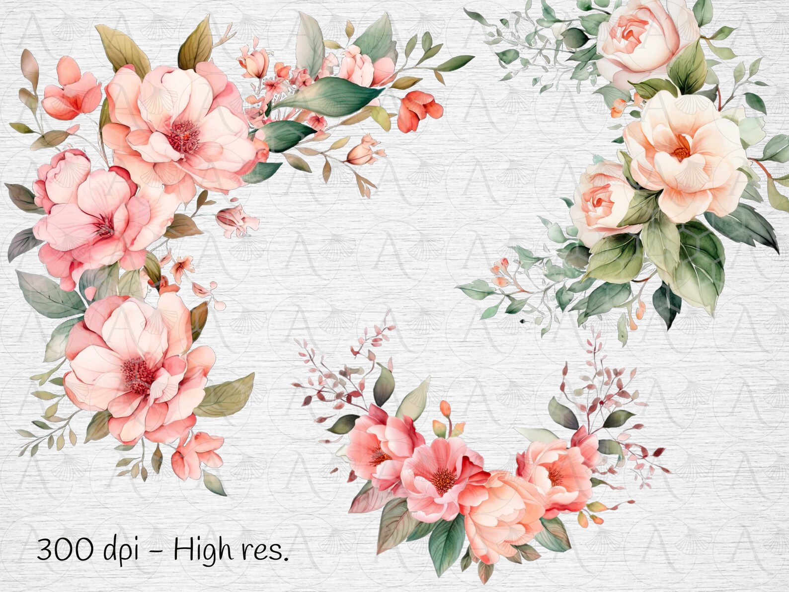 Floral Corner Clipart: Pink Rose Watercolor Borders (digital Download ...