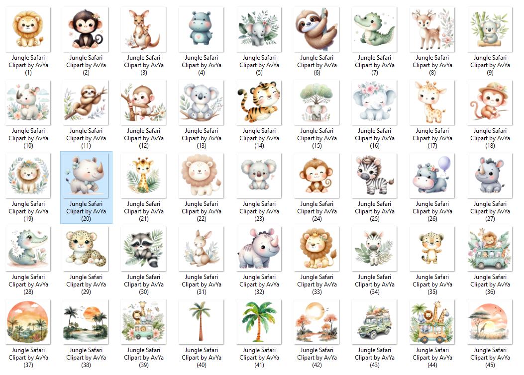 Watercolor Safari Animals Clipart: Jungle Baby Shower PNG (digital ...