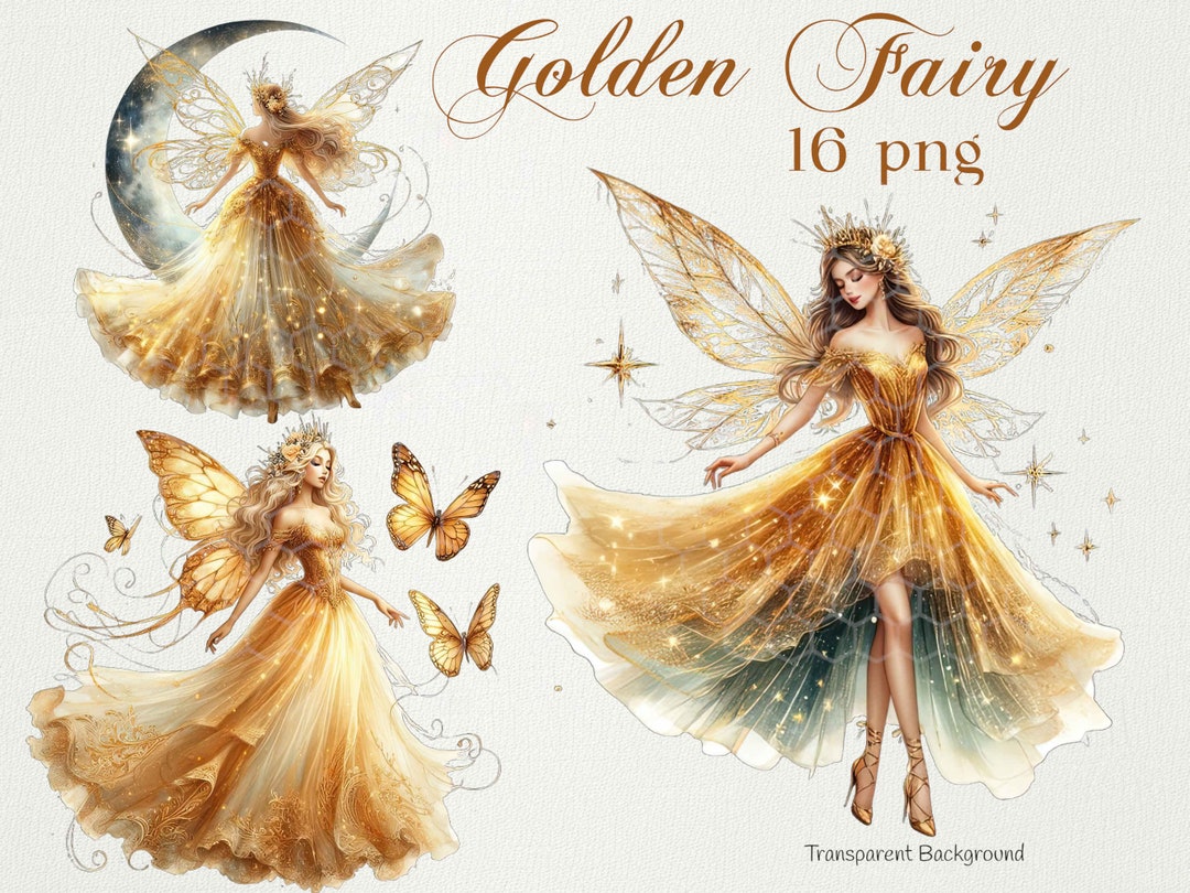 Golden Fairy Clipart Bundle: Enchanted PNG Images (16 Files) - Etsy