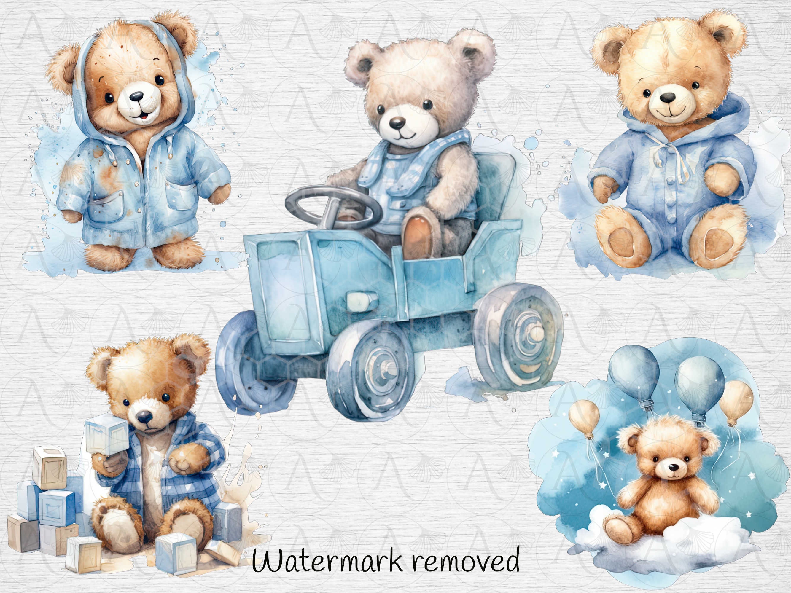 Blue Teddy Bear Clipart: Baby Shower PNG Bundle (digital Download) - Etsy