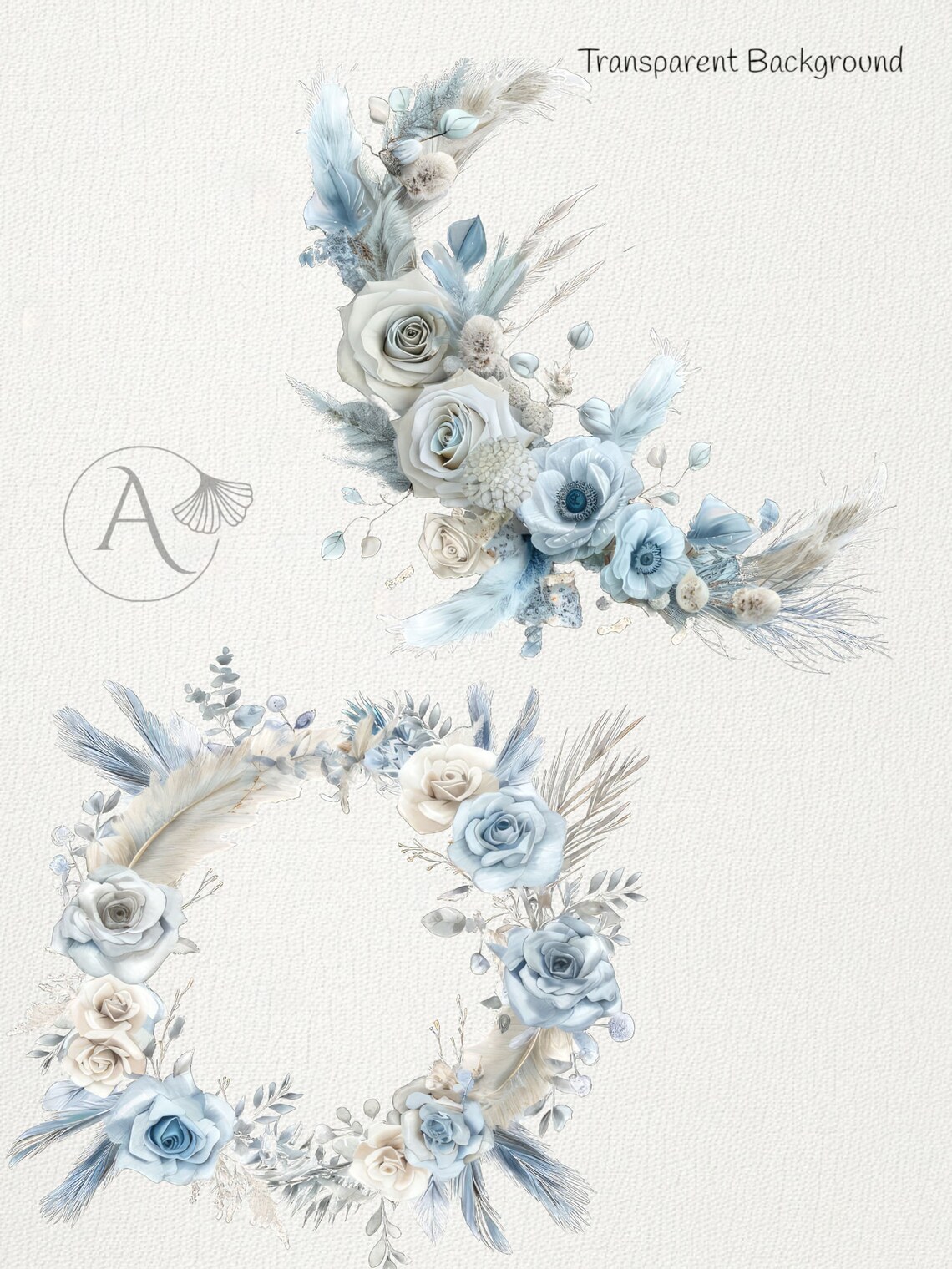 Blue Boho Floral Clipart Set: Watercolor Flowers, Pampas Grass (PNG ...