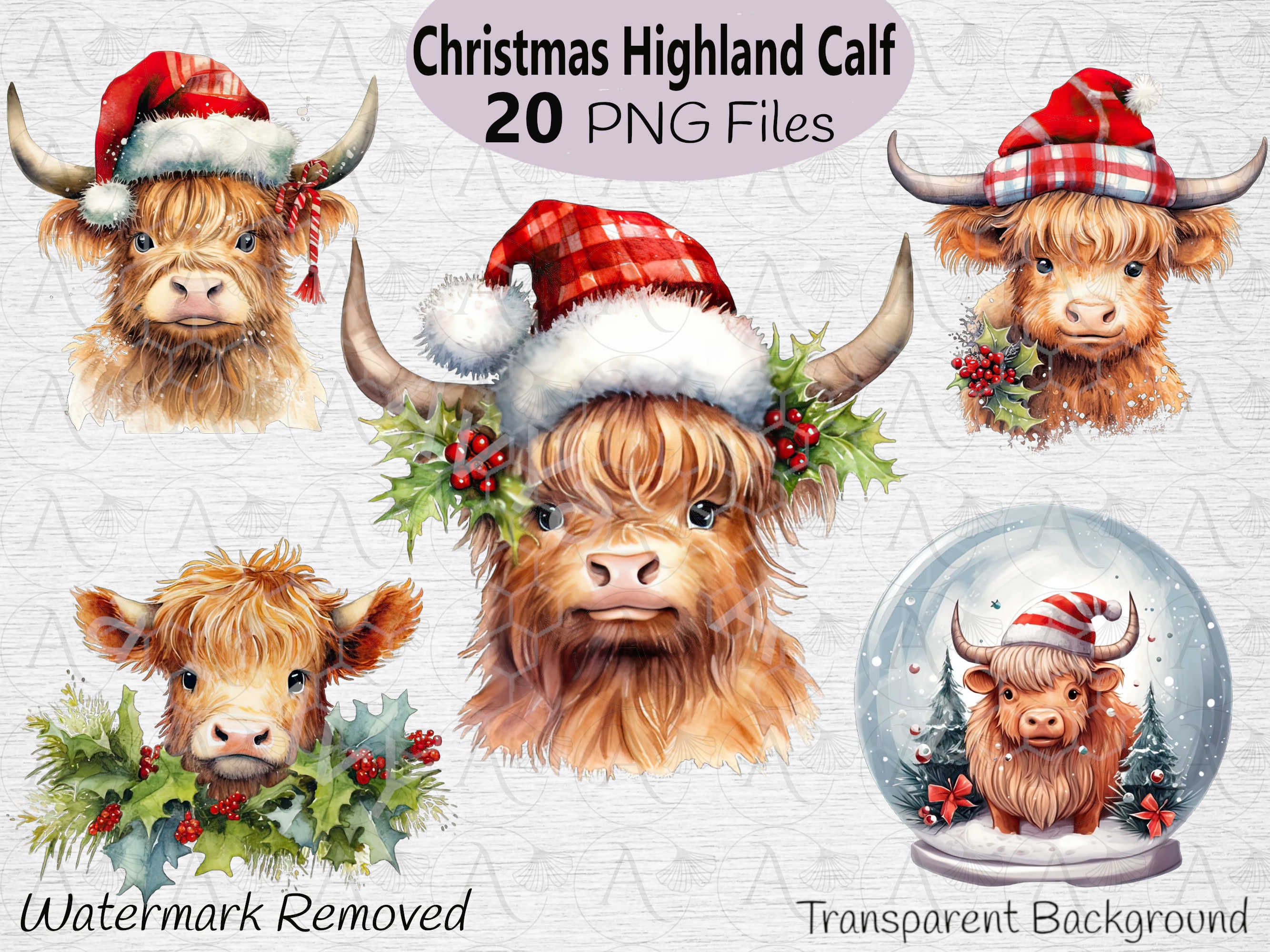 Christmas Highland Baby Cow PNG, Cute Christmas Highland Calf Clipart ...