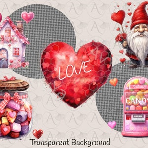 Valentine Candy Shop Clipart, Watercolor Valentines Day Clipart Set ...