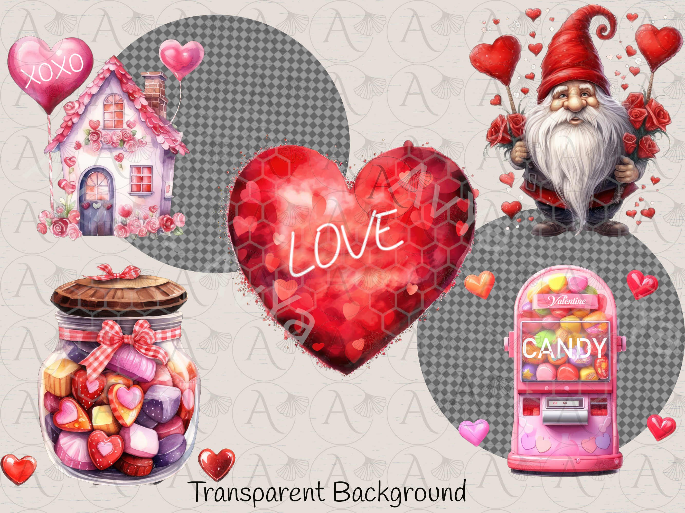 Valentine Candy Shop Clipart, Watercolor Valentines Day Clipart Set ...