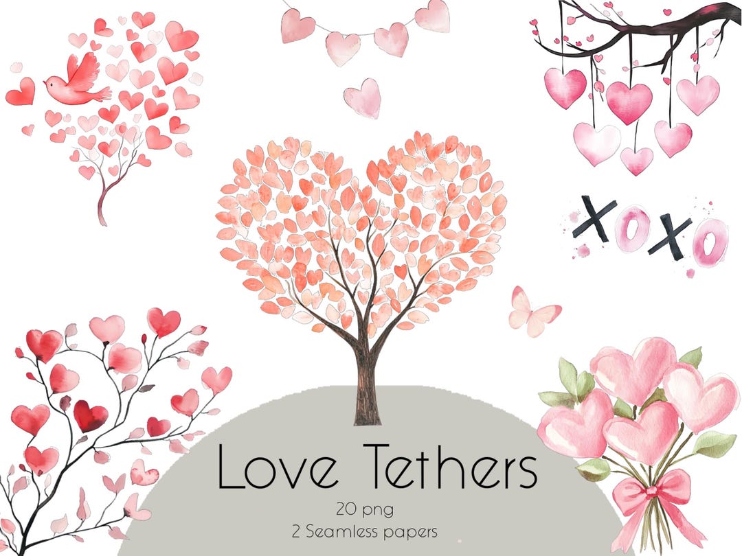 Romantic Love Clipart Bundle - Cute Valentines Hearts Valentine's Day ...