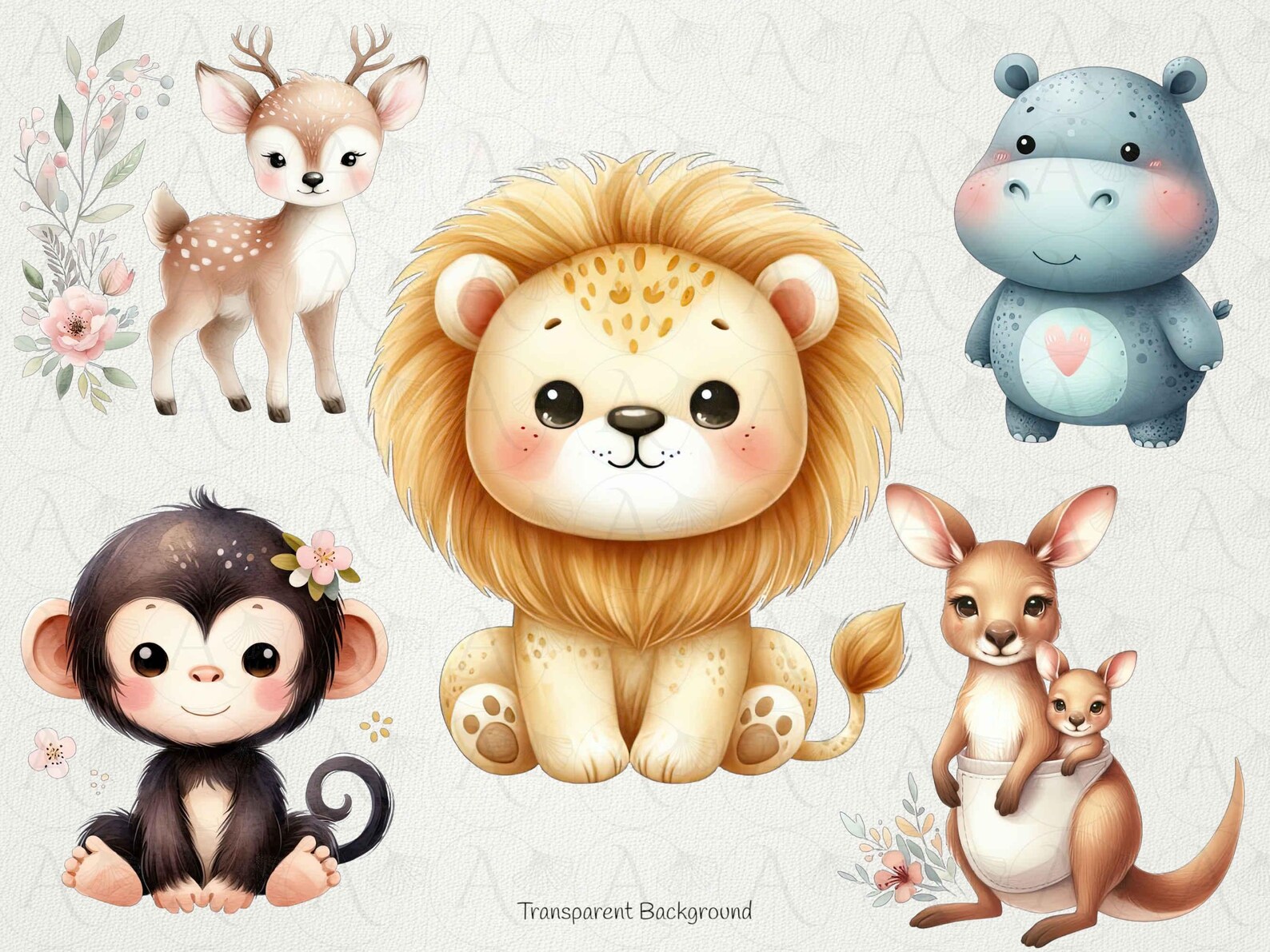 Watercolor Safari Animals Clipart: Jungle Baby Shower PNG (digital ...