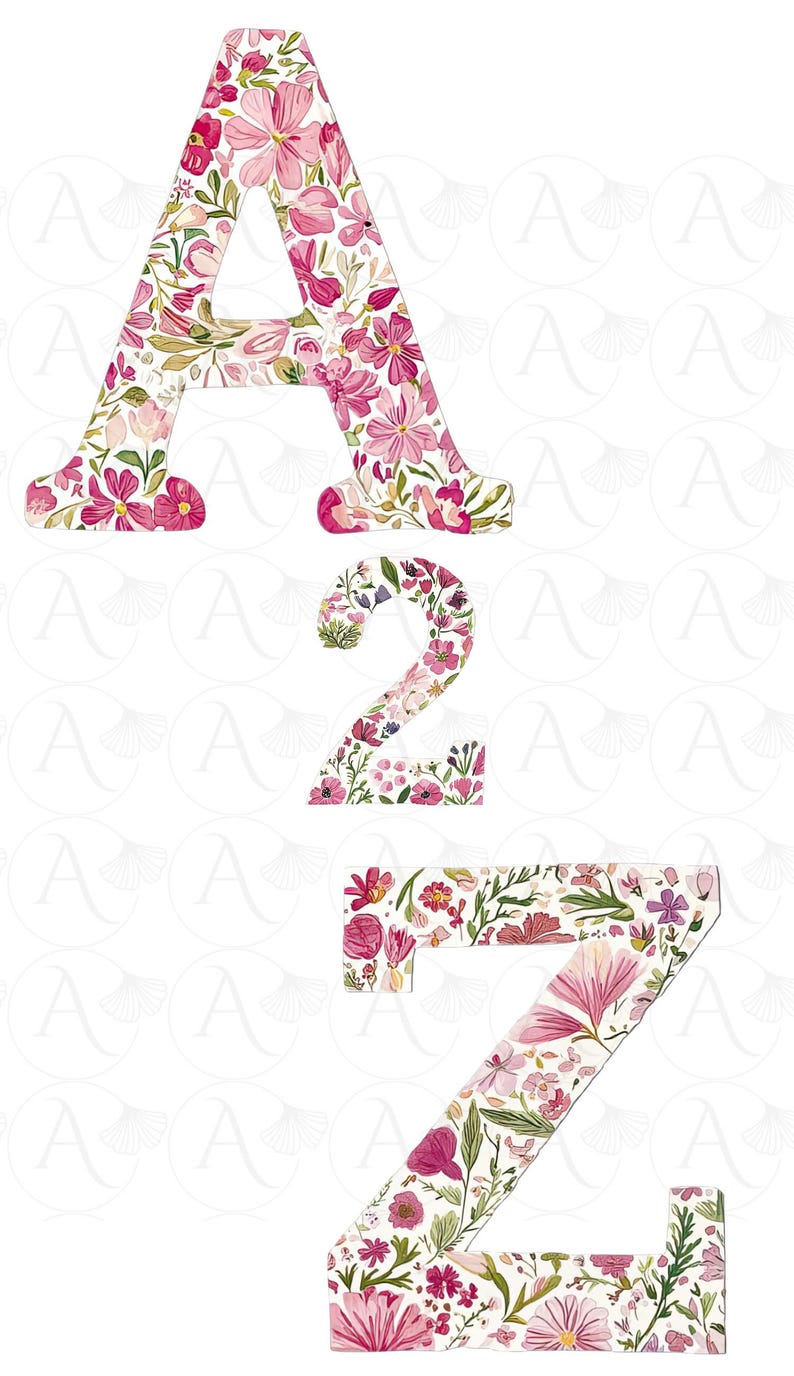 Floral Alphabet Clipart: Pink Flower Letters & Numbers (PNG Digital ...