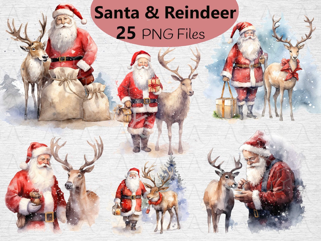 Santa and Reindeer Clipart, Santa Claus PNG, Christmas Clipart ...