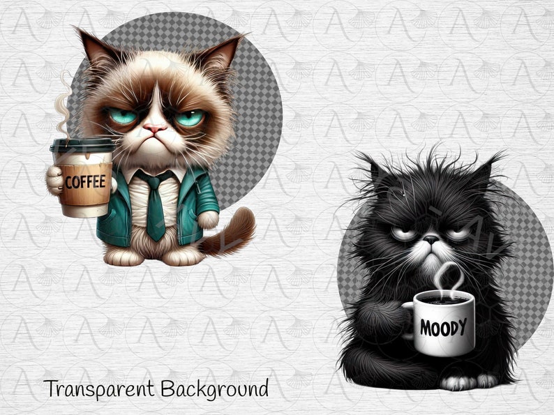 Moody Cat Clipart Bundle 10 Designs, High Resolution, Grumpy Coffee Cat , Cat Lover, Digital ...