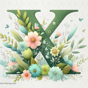 Floral Greenery Alphabet Clipart Set 26 PNG Perfect for Baby Milestones ...