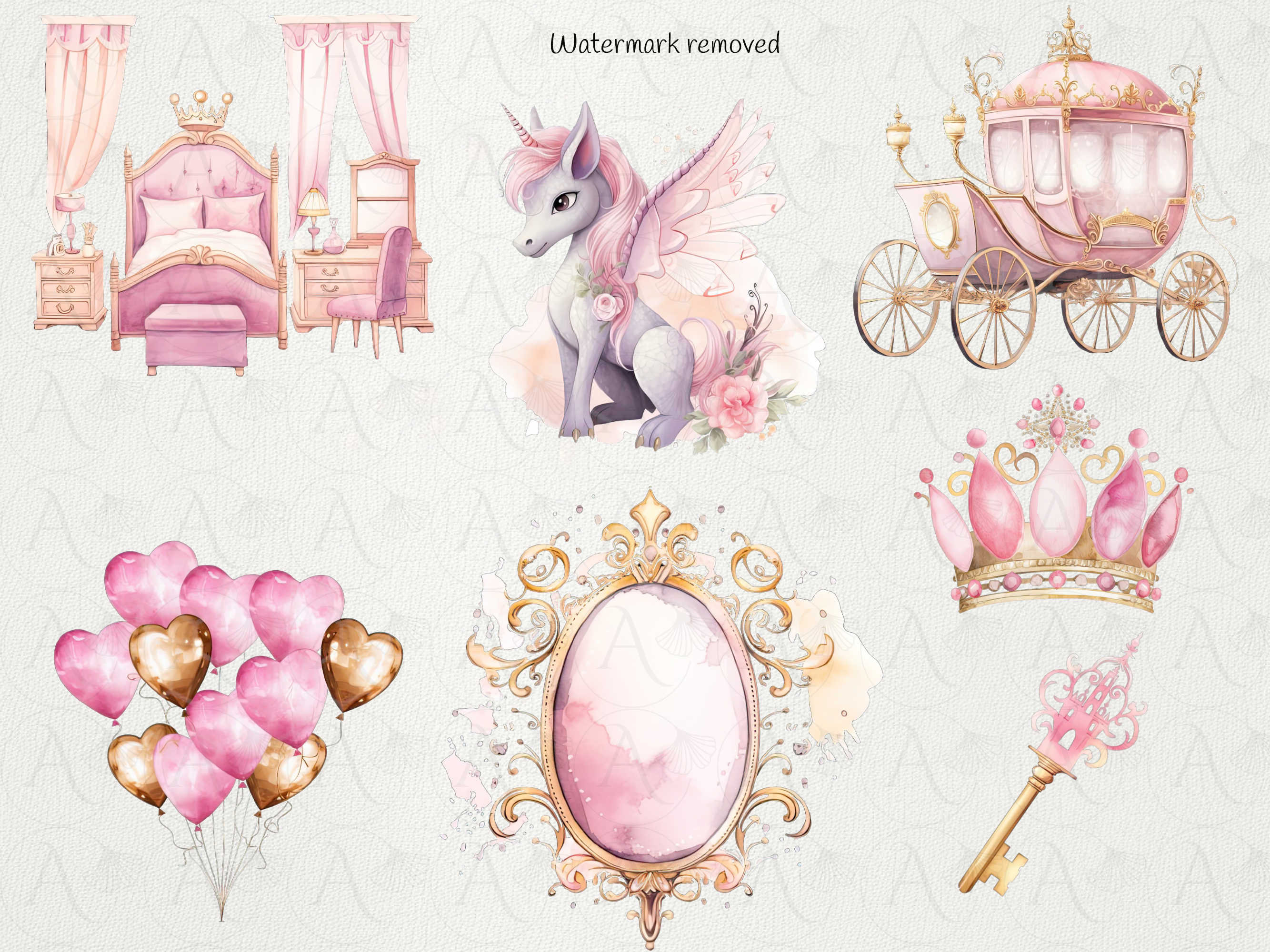 Pink Princess Clipart: Castle, Carriage, Knight (PNG Digital Download ...