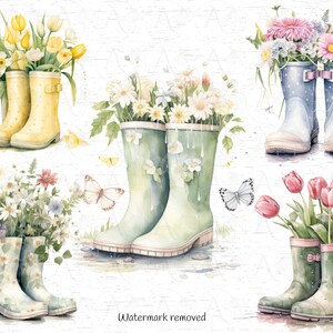 Whimsical Spring Rain Boots Clipart - Spring Garden PNG Watercolor ...