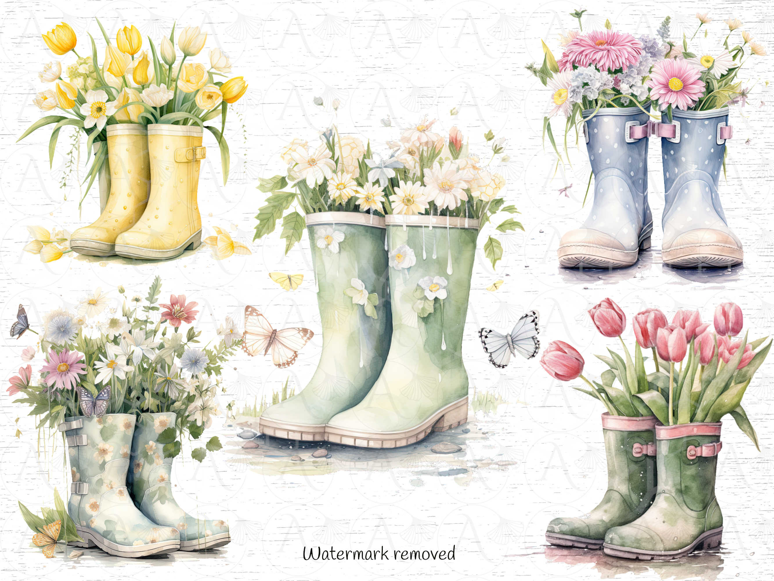 Whimsical Spring Rain Boots Clipart Spring Garden PNG Watercolor ...