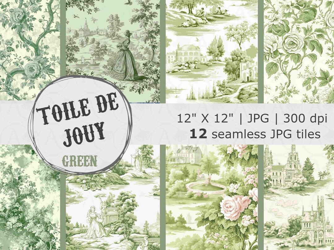 Green Toile Digital Paper, Toile De Jouy Digital Paper, Red Vintage ...