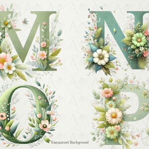 Floral Greenery Alphabet Clipart Set 26 PNG Perfect for Baby Milestones ...