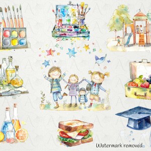 Watercolor School Clipart Set: Back to School Illustrations (digital ...