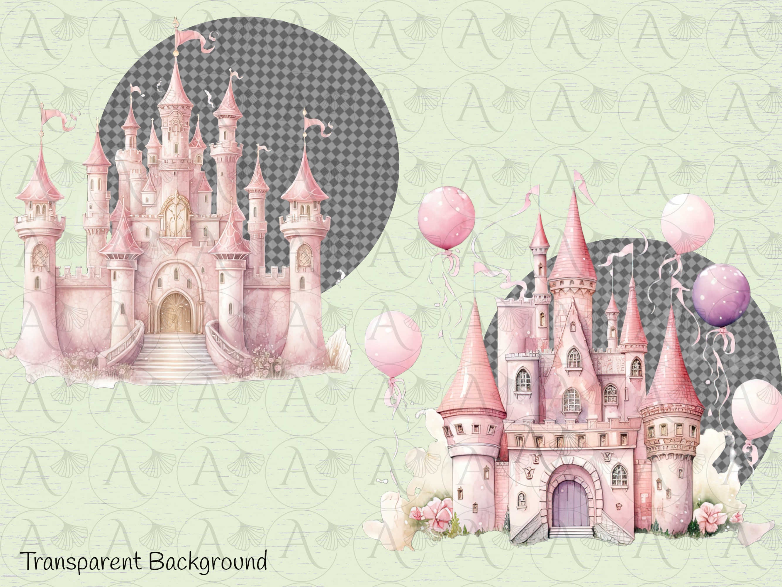 Pink Princess Castle Clipart: Watercolor Fairy Kingdom (digital ...