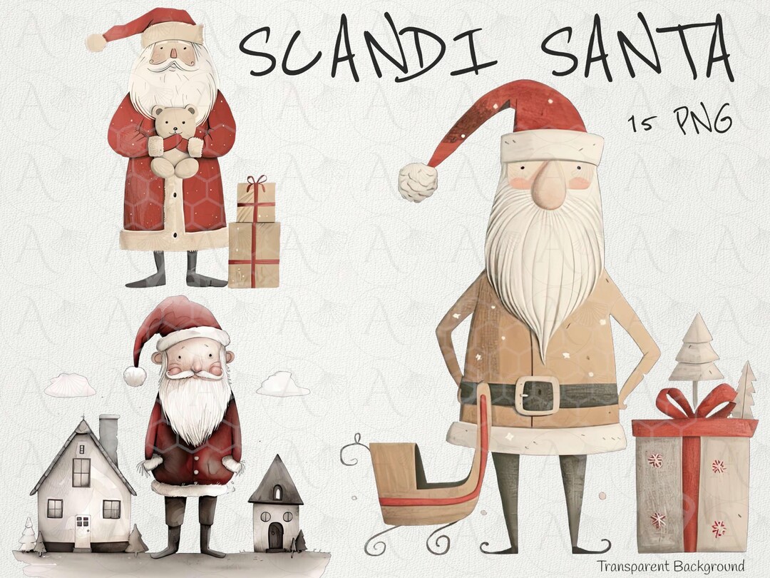 Christmas Scandi Santa Clipart Cute , Santa Clipart Bundle for ...