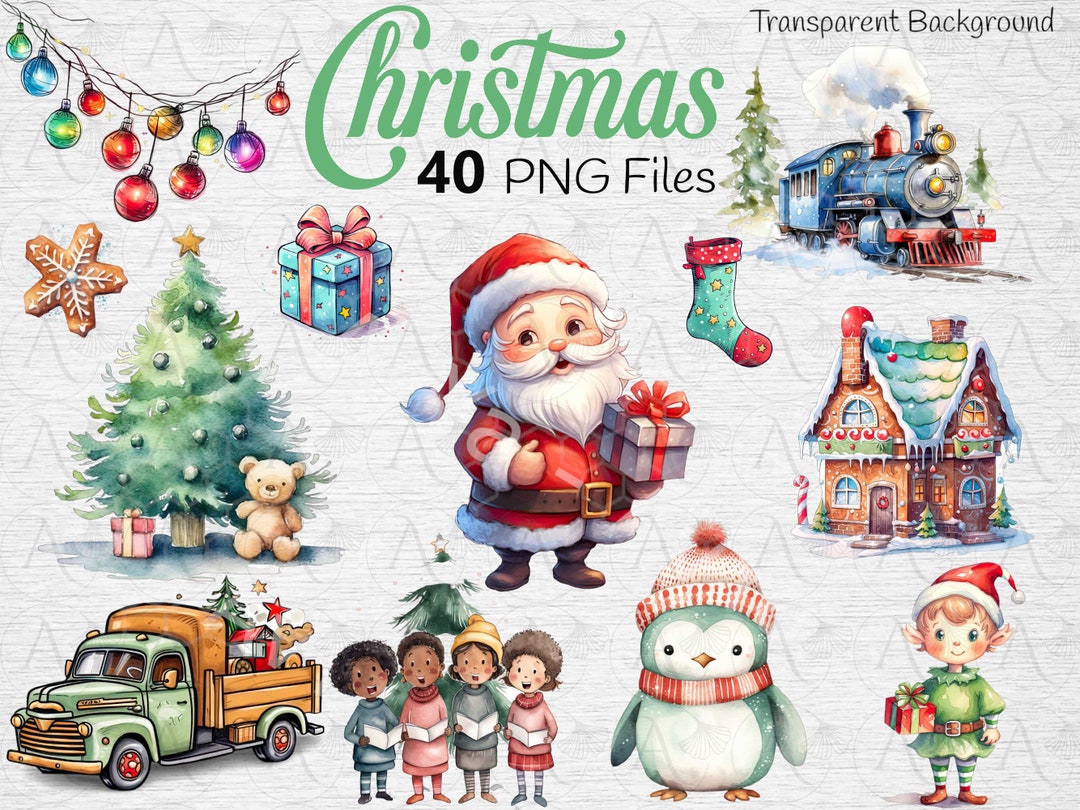 Christmas Clipart Bundle- Christmas PNG, Santa, Christmas Tree, Elf ...