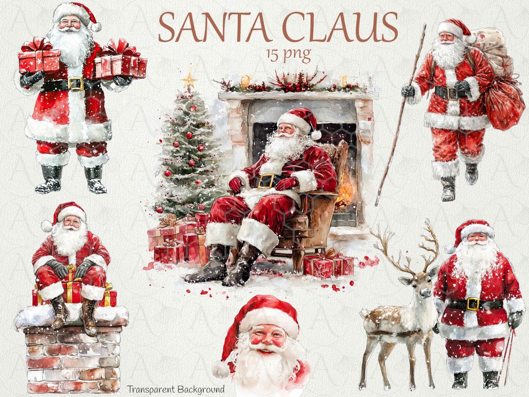 Christmas Santa Claus Clipart Bundle, Santa Reindeer, Christmas Tree ...