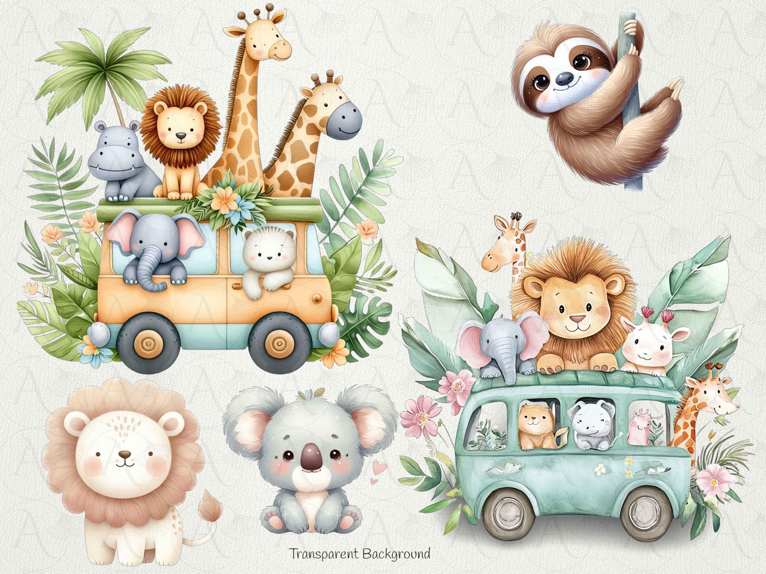 Watercolor Safari Animals Clipart: Jungle Baby Shower PNG (digital ...