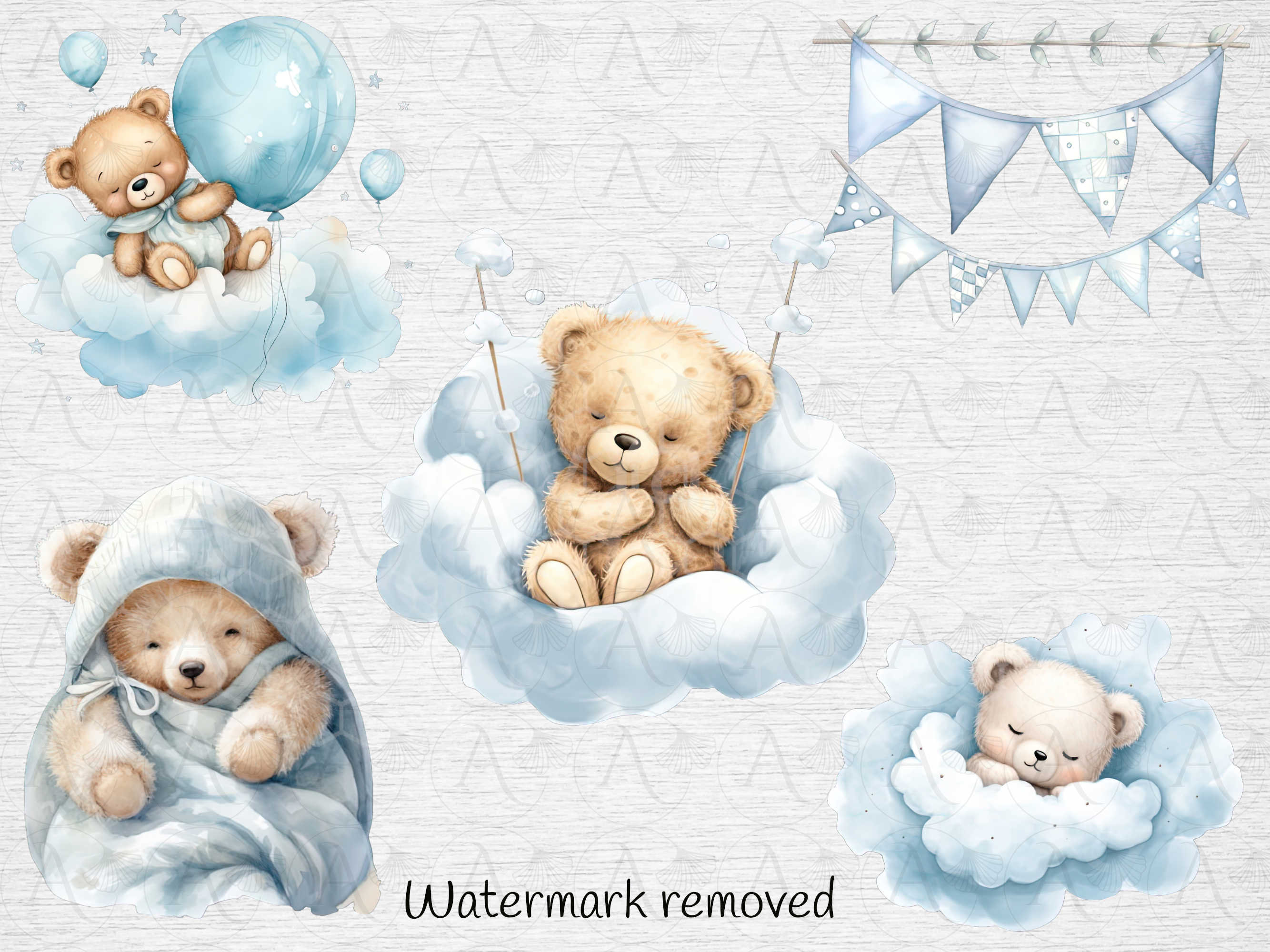 Blue Teddy Bear Clipart: Baby Shower, Nursery PNG (digital Download) - Etsy